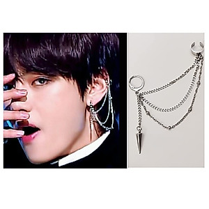 Vintage Tassel Dangle Ear Cuff Crawler Climber Earring for Women Stainless Steel Cartilage Small Hoop Wrap Vine Clip on Layered Chain Drop Fashion Lightweight Comfy Jewelry 1 Piece (Spike)