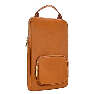 Comfyable Laptop Sleeve Bag 14 Inch Compatible for MacBook Pro 14 Inch 13 Inch, MacBook Air 13 in M2 M1 with Handle & Pocket - Faux Leather Computer Carry Briefcase-Brown