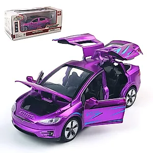 Model X Toy Car, 1:32 Zinc Alloy Diecast Car Toys for Kids, Pull Back Collectible Vehicle Toy Door Opening Scale Car Model with Sound and Light, Birthday Gift for Boys Girls 3+ Years Old