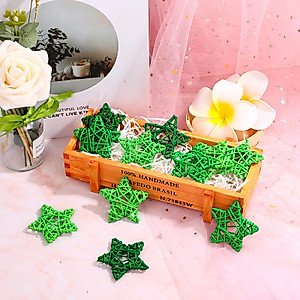 Jetec 15 Pieces 2.4 Inch Natural Rattan Stars Wicker Rattan Stars for Home Garden Wreath DIY Craft Wedding Valentine's Day Festival Party Hanging Decorations (Green, Light Green, Dark Green)