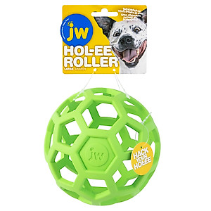 JW Pet Hol-ee Roller Dog Toy Puzzle Ball, Natural Rubber, Large (5.5 Inch Diameter), Colors May Vary