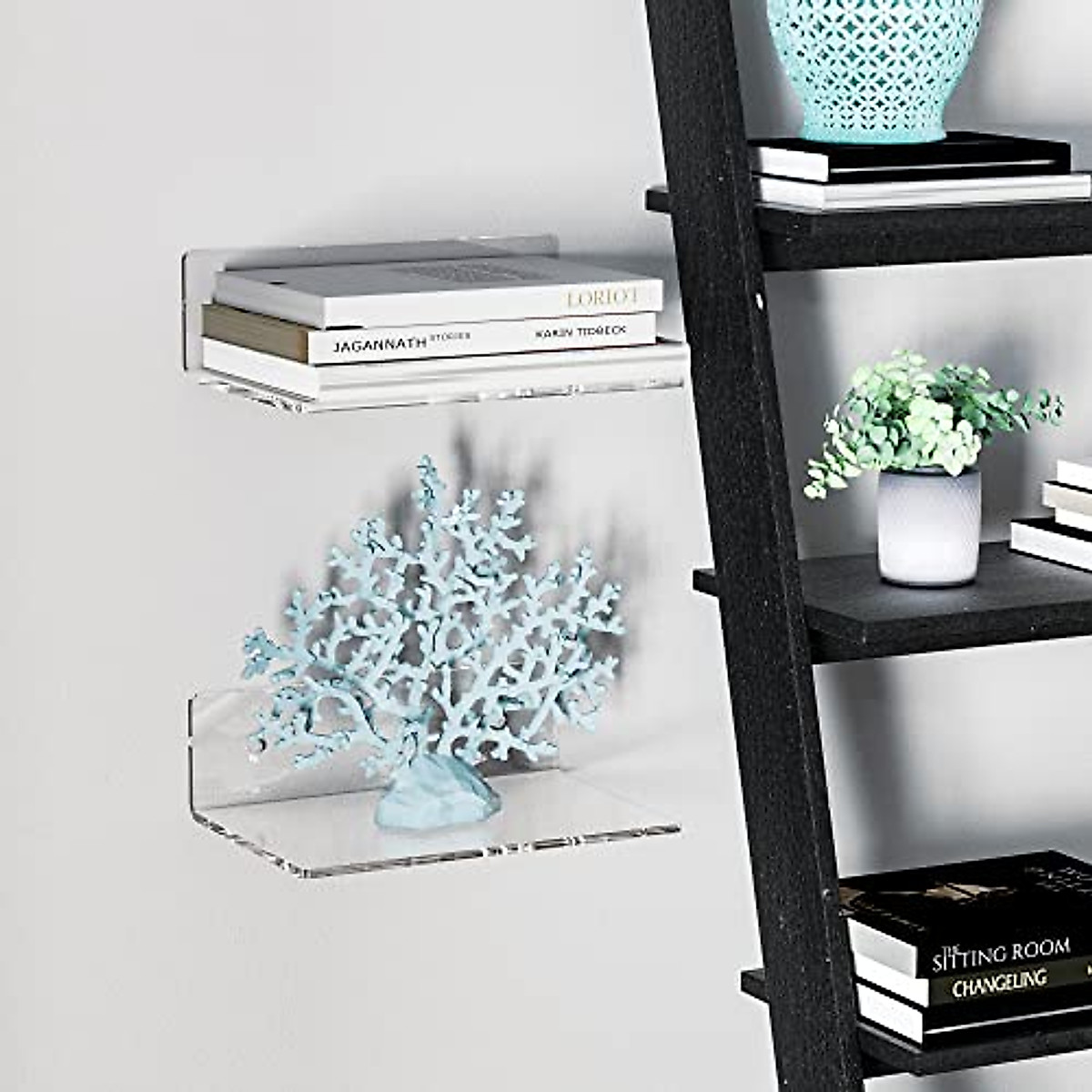 Sezanrpt 9 Inch Clear Wall Shelf, Acrylic Small Floating Shelf for Wall, Home Wall Display Ledges for Storage, Room Décor, Space Saving, Items Organizer, 2 Pack