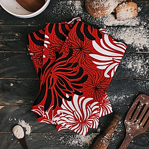 Kitchen Towels Set Black White Chrysanthemums Tea Towel Microfiber Absorbent Washable Flower Petals Red 2 Pack 18x28 Inches Absorbent Soft Cotton Dish Cloths Bar Towels & Tea Towels