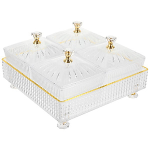 Zerodeko Serving Bowls 1 Set Divided Serving Dishes Snack Tray with Lid Appetizer Platter Food Storage Container with 4 Compartment for Home Party Transparent Decorative Tray