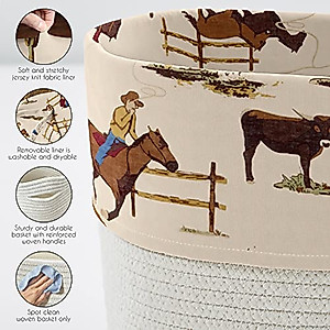 Sweet Jojo Designs Tan Brown Western Cowboy Boy Woven Storage Basket Set 3pc Cotton Rope Diaper Caddy Bins Baby Nursery Shelf Kids Closet Drawer Organizer Liner Wild West Southern Country South Horse