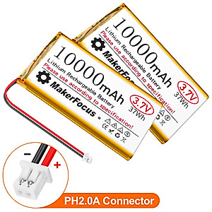 MakerFocus 3.7V LiPo Battery 10000mAh Lithium Rechargeable Battery with Integrated Protective Board, Insulation Coating and PH2.0A Plug for Raspberry Pi UPS Board and Other