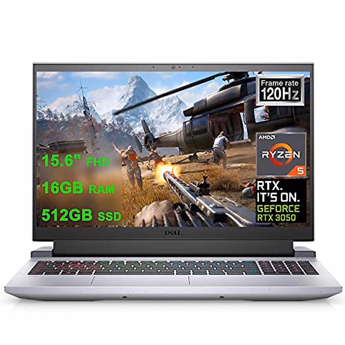 Dell G15 Ryzen Edition Gaming 15 Laptop 15.6" FHD 120Hz Display AMD 6-Core Ryzen 5 5600H (Beats i7-10750H) 16GB RAM 512GB SSD GeForce RTX 3050 4GB Graphic Backlit Keyboard USB-C Win10