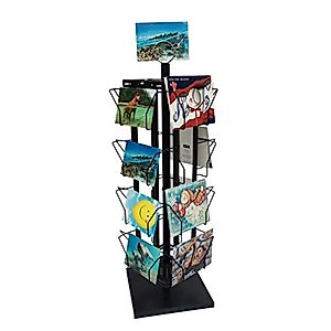 FixtureDisplays® Adjustable Greeting Card Rack 4x6"-7x5" Horizontal Vertical Post Card Display .Pocket Size: 4.5-9.9" Wide X 5.8" Tall, 16 Pockets 11602-BLK-NEW-NPF