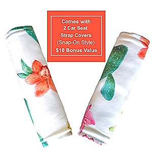 Carseat Canopy - Includes 2 Car Seat Strap Covers - Cactus Breastfeeding Cover, Shopping Cart Cover, Baby Car Seat Cover, Baby Carseat Covers