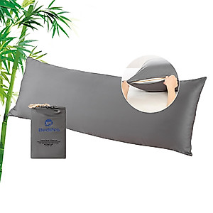 Bedlifes 100% Organic Bamboo Body Pillow Case - Cooling Pillow Cases Breathable Silky Moisture Wicking-Hidden Zipper Closures 400TC Sateen Weave-for Hot Sleepers - 20"x54" Size(Dark Grey)