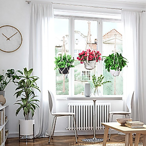 WINKIO 3 Pack Handwoven Cotton Rope Macrame Plant Hanger - Indoor Hanging Planter with 3 Hooks, Boho Home Decor