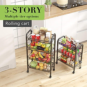 Pokfeic 3-Tier All Metal Rolling Utility Cart, Rolling Metal Organization Cart with Lockable Wheels, Easy Assembly Mobile Utility Cart for Kitchen, Bathroom, Office, Workshop, Rolling Storage Cart