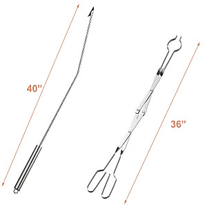 Blackhoso 40" Fireplace Poker and 36" Fireplace Tongs, Stainless Steel Fire Pit Poker and Log Grabber for Indoor and Outdoor Fire Pits, Campfire Use