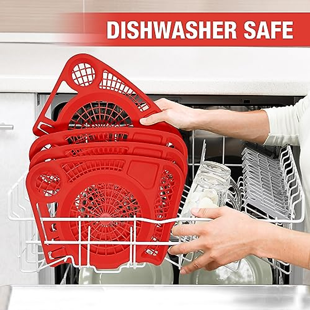 STBoo Paper Plate Holders Reusable - Plastic Plates Holder Heavy Duty | Picnic Tray Reusable Set Dishwasher Safe | Paper Plate Dispenser for 4th of July, BBQ's, Parties,Camping (4 Set-Red)