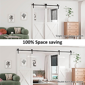skysen 8FT Heavy Duty Sliding Barn Door Hardware Single Track Bypass Double Door Kit Black(Bypass J Shape-1)