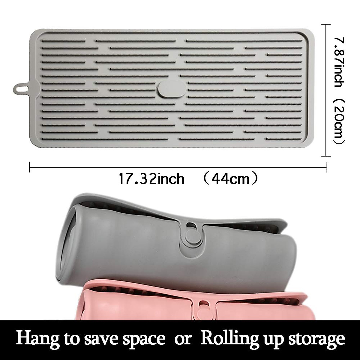 Dish Mat Silicone Dish Drying Mats Works For Drying Stemware Cocktail Glasses Silverware Pots Pans Knives and Dish Rack for Kitchen Counter Sink Bar Pads Easy to Clean 17.3"*7.9"*0.2" (Gray)