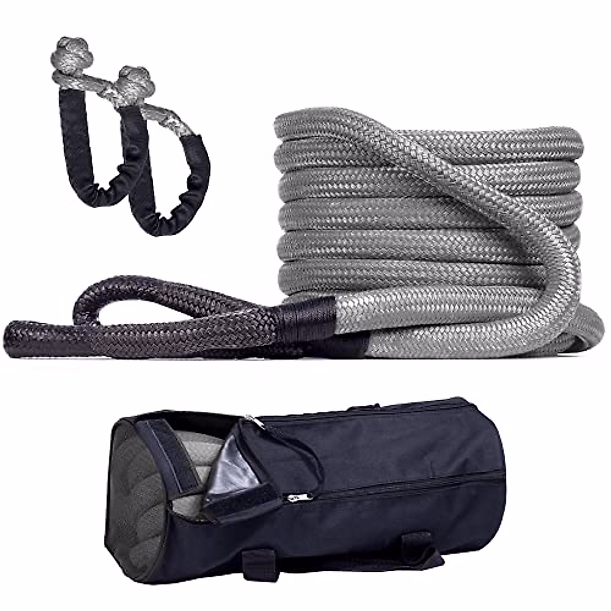 Terruva 1” x 30ft Kinetic Recovery Rope Kit - Recovery Rope - Kinetic Rope - Kinetic Tow Rope - Kinetic Rope Recovery - Perfect for ATV SUV UTV - Includes 2 Soft Shackles & Storage Bag