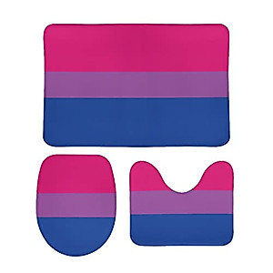 DamTma 3 Piece Bath Rugs Sets Bisexual Pride Non Slip Bathroom Carpet Water Absorbent Bathroom Rugs U-Shaped Toilet Mat Toilet Lid Cover LGBTQIA+ Bathroom Sets