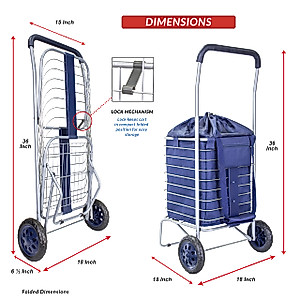 dbest products Cruiser Cart with Bag Bundle Shopping Cover Grocery Rolling Folding Laundry Basket on Wheels Foldable Utility Trolley Compact Lightweight Collapsible, Navy