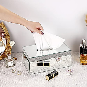 Sumnacon Crystal Tissue Box Cover - Decorative Glass Tissue Box Holder, Sparkling Facial Tissue Holder for Bathroom Living Room Dresser Night Stand Desk Table Office Home Decor (9.9 x 5.6 Inch/Rectangular, Silver)