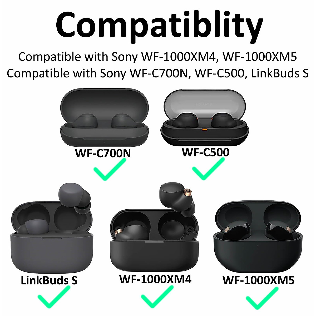 A-Focus [6 Pairs] WF-1000XM5 WF-1000XM4 WF-C700N 【 Memory Foam & Silicone 】 Ear Tips, Soft Replacement Comfortable Earbuds Eartips Gel Compatible with Sony Linkbuds S WF-C500 515526 Black