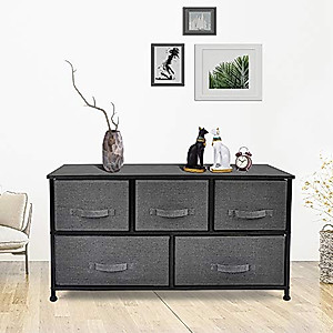 Bigroof Drawer Dresser, Organizer Storage for Bedroom Hallway Closet Office, Steel Frame, Wood Top, Easy Pull Fabric Bins (Dark Grey)