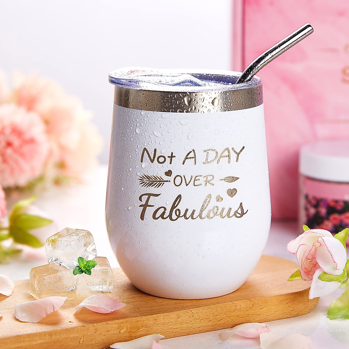 WQOE Birthday Gifts for Women, Mothers Day Gifts, Birthday Gift Basket for Women Gifts for Mom Her Sister Wife, Thank You Gifts Box for Women, Wine Glasses & Relaxing Spa Gift Set