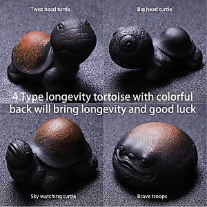 EAEDMY Purple Sand Tea Pet Angry Cat Bat Tortoise Puppy Figurine, Cute Kungfu Tea Pet Gift for Tea Lover Friend, Tea Table Desk Tearoom Home Decoration Ornament (1.Big Head Turtle)