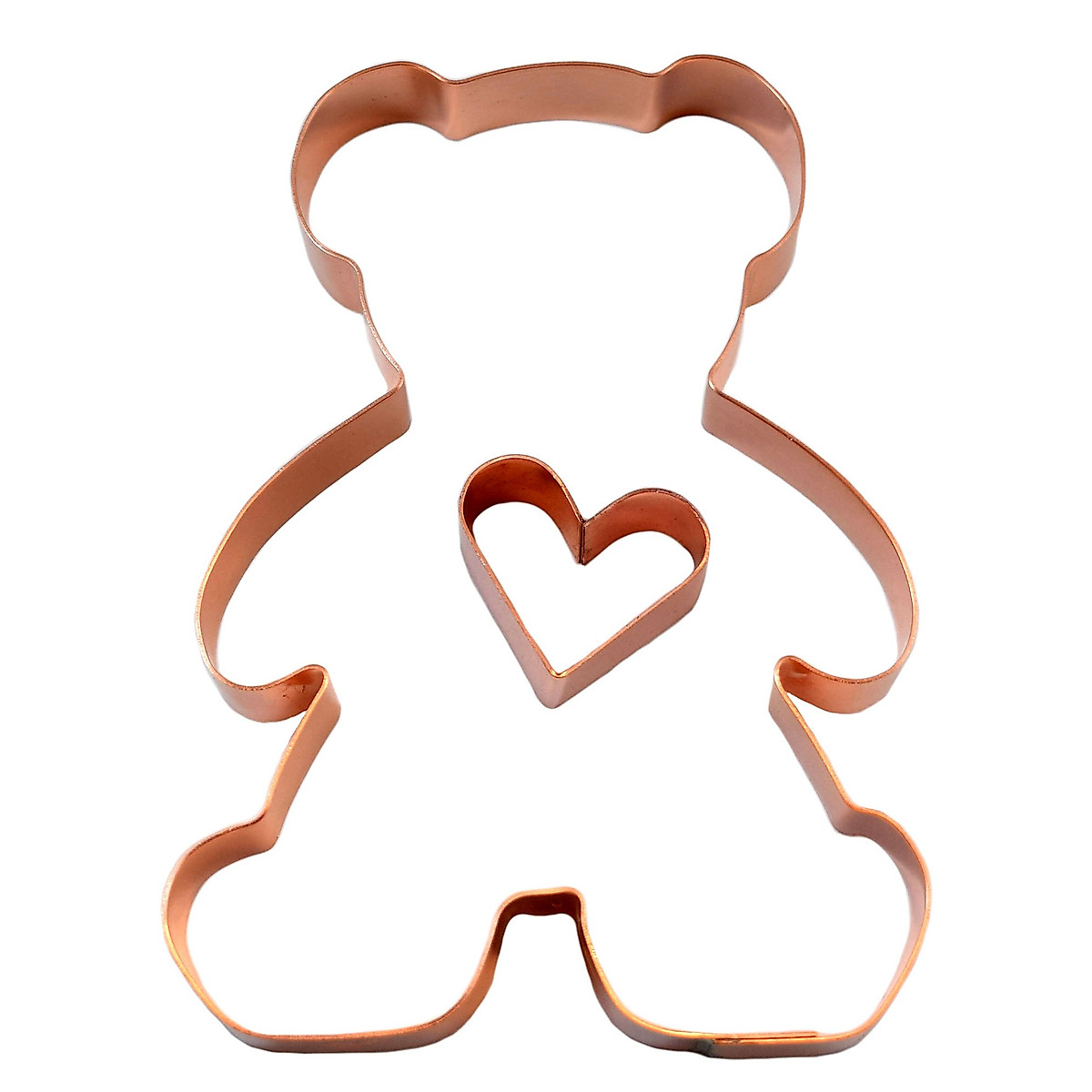 Valentines Day Teddy Bear with Heart Cookie Cutter 3.75 X 5.25 inches - Handcrafted Copper Cookie Cutters by The Fussy Pup