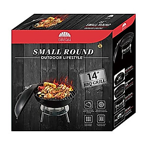 J&V TEXTILES BBQ Round Grill, 14 Inch Portable Charcoal Grill, Lightweight Grill for Barbecue Party, Dual Vents for Temp & Charcoal Control