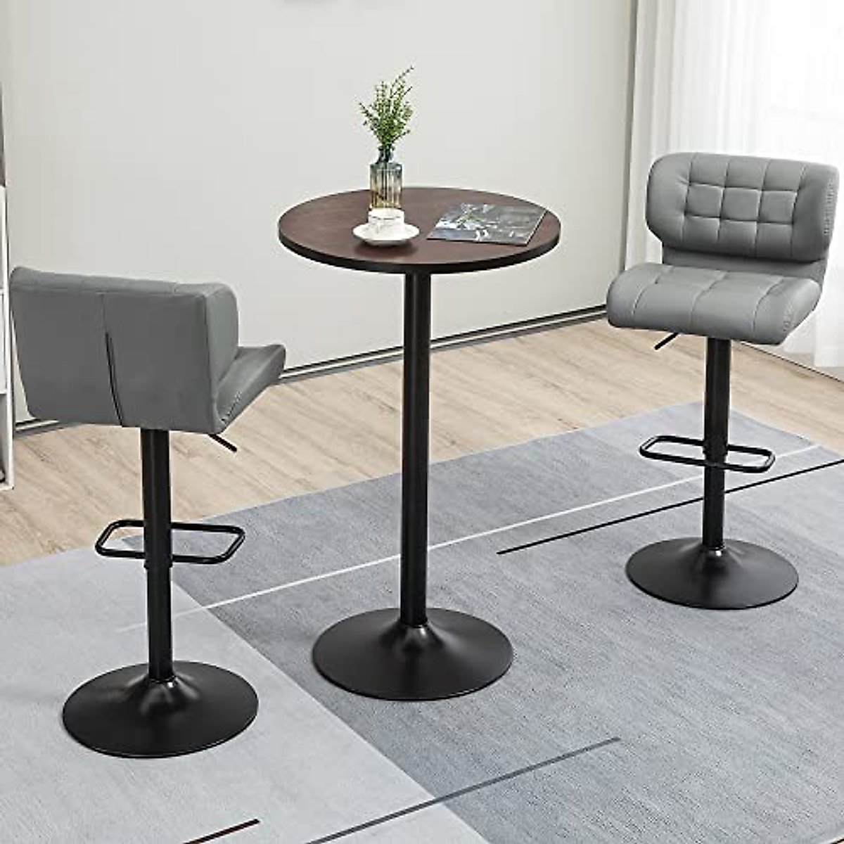 HOMCOM 42" H Bar Height Round Bar Table, Rustic Industrial Pub Table, Elm Wood Top Bistro Table with Metal Base