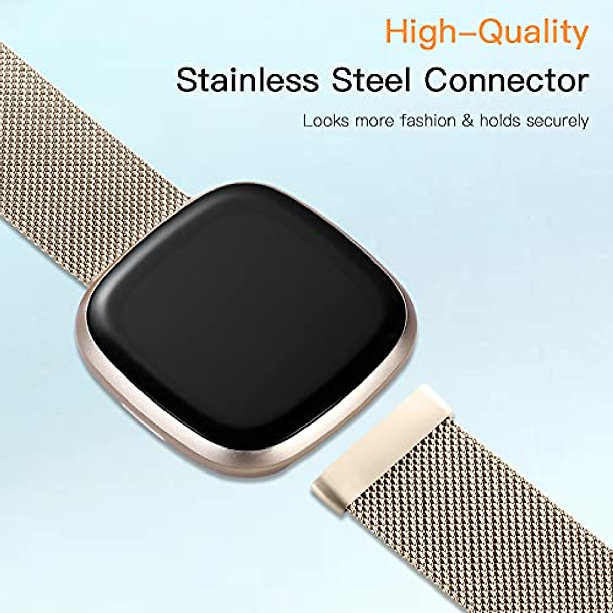 ZWGKKYGYH Bands Compatible with Fitbit Sense Versa 3 Versa 4 and Sense 2 Smartwatch Women Men, Stainless Steel Metal Mesh Magnetic Band Replacement for Sense/Sense 2/Versa 3/Versa 4, Small Champagne
