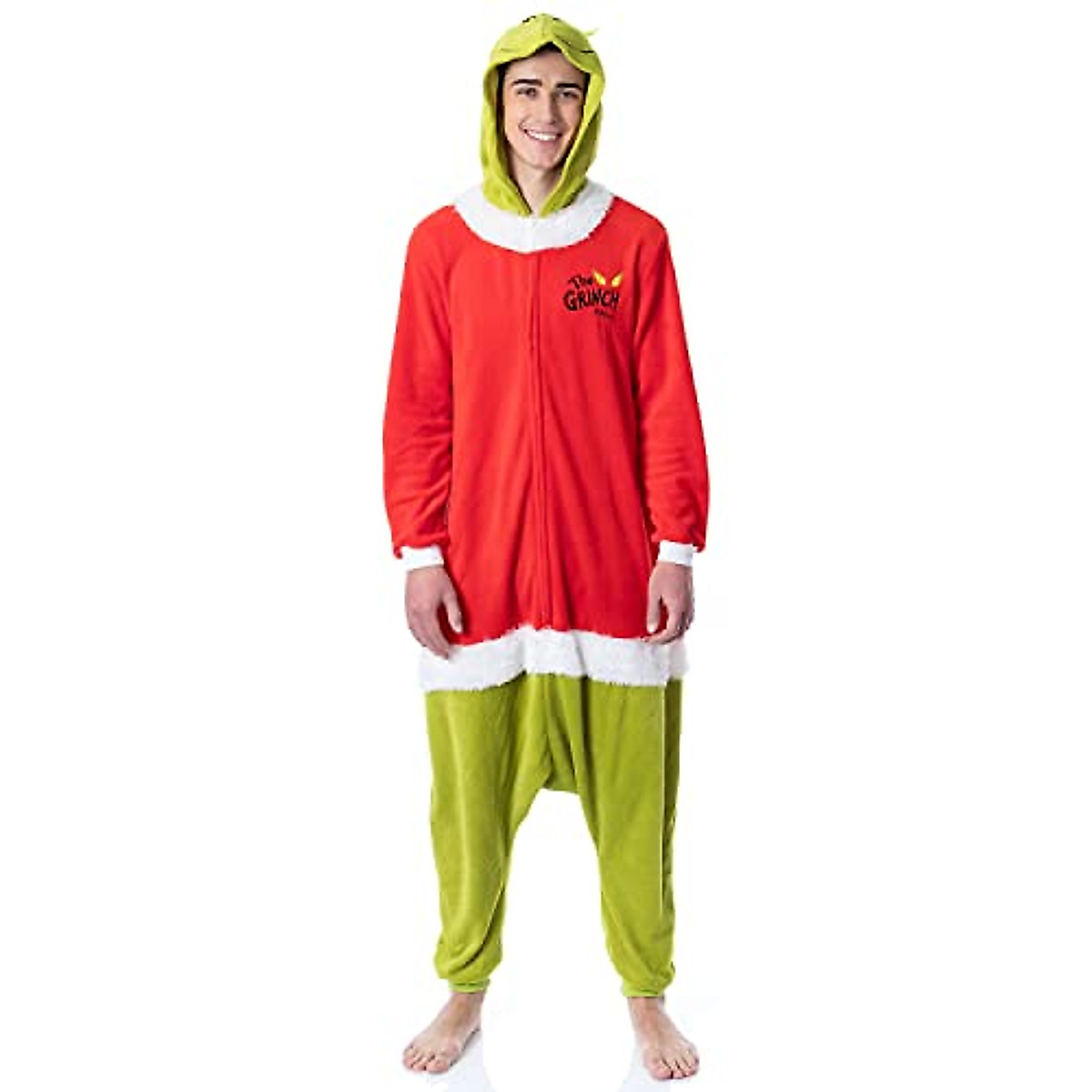 MJC International Mens The Grinch Santa Hooded Costume Union Suit One-Piece Pajama (Small) Multicolor