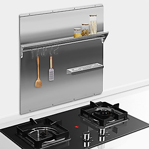 Futchoy Range Backsplash with Shelf 30 x 30.7 Inch Range Hood Wall Shield, Stainless Steel Backsplash Silver Splash Plate for Range Hood Stainless Backsplash