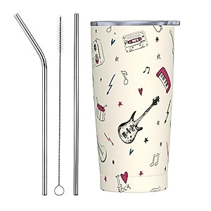 Yaxongx 20oz Tumbler Guitar Musical Music Double Wall Vacuum Insulated Coffee Mug with Lid and Metal Straw Brush Reusable Stainless Steel Water Bottle Travel Cup Gifts for Car Ice Drinks Hot Beverage