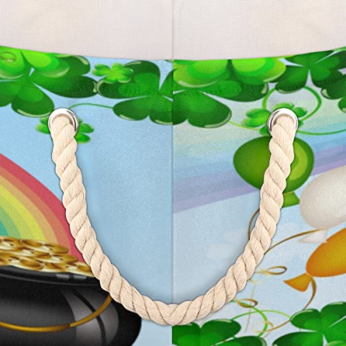 St Patrick's Day Rainbow Large Round Baskets for Storage Laundry Baskets with Handles Blanket Storage Basket for Bathroom Shelves Bins for Organizing Nursery Hamper Girl Boy