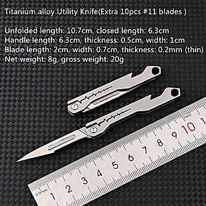 SZHOWORLD Titanium Alloy Keychain Utility Knife, Small Folding Pocket Knife for Women Men with Extra 10PCS #11 Blades