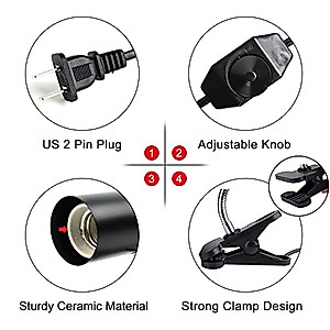 Reptile Heat Lamp Fixture ,360°Rotatable Clips and Adjustable Switch Holder Clamp Lamp with 3 Pcs 50W UVA UVB Full Spectrum Sun Lamp for Turtle Lizard Snake Aquarium Chameleons Amphibians（Black）