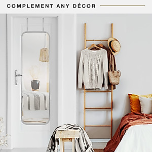 MCS Metal Over The Door Mirror With Rounded Corners, Full Length Hanging Mirror for Bedroom and Bathroom Doors, Silver, 22 x 55 in