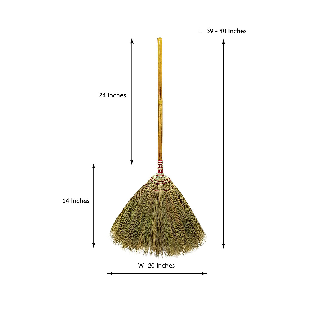 Indoor Grass Broom 40 Inch with Bamboo Handled Brooms for Floor Cleaning, Smooth & Hard Floor - Sweeping Tool Unique Handmade Craft Broom Design for Home, Kitchen, Office, Courtyard, Tiled Floor