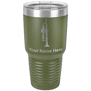 LaserGram 30oz Vacuum Insulated Tumbler Mug, Trumpet, Personalized Engraving Included (Camo Green)