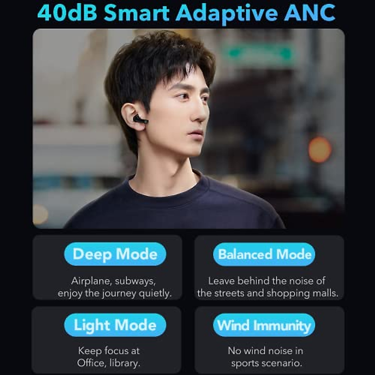 Black Shark JoyBuds Pro Wireless Earbuds, 40dB ANC Bluetooth 5.2 Gaming Earphones, with 30h Battery Life, 40ms Ultra-Low Latency, Six Mics, 12mm Drivers, IPX4, Ear Buds for Android and iOS (Black)