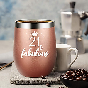 HAINANBOY Wine Glass Tumbler 21st Birthday Gift for Women 21st Birthday Cup 21 and Fabulous 21st Birthday Gift for Woman I'm 21 Best Turning 21 Year Old Birthday Gift Ideas for Her(Rose Gold)