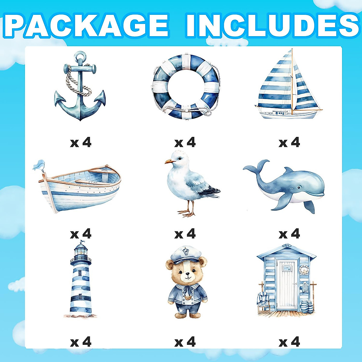 36-Piece Nautical Party Decorations - Ocean Theme Birthday Party Decor for Birthday, Baby Shower, and Nautical Celebrations