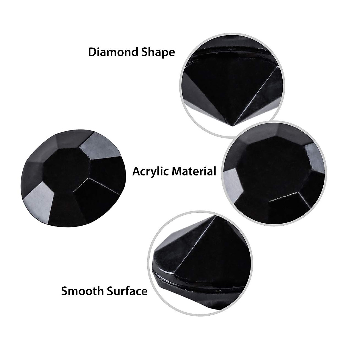 2000 Black Diamond Table Confetti Wedding Bridal Shower Party Decorations 1 Carat 6.5mm Black