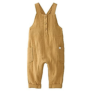 little planet by carter's unisex-baby Organic Cotton Gauze Overall Jumpsuit, Ochre, 6 Months