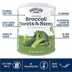 Augason Farms Freeze Dried Broccoli Florets & Stems Can, Emergency Food Supply, Everyday Meals, 34 Servings