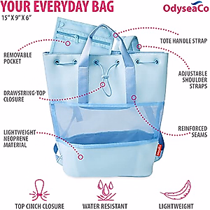 Beach Backpack Lightweight (Blue) - Beach Bags for Women Waterproof Sandproof - Neoprene Drawstring Bag Serves as Gym, Workout, Pool Bag & Beach Bag 