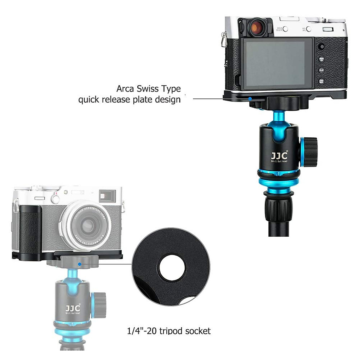 JJC Solid Metal Hand Grip Secure Handle Bracket for Fuji Fujifilm X100V X100F Camera(Not for X100VI), Anti-Slip Pads Design, Arca Swiss Quick Release Plate, Extra 1/4"-20 Tripod Hole & Hand Strap Hole