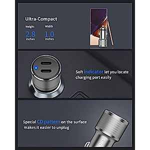 Dual USB C Car Charger, 60W PD (30W + 30W) Super Fast Charging Adapter Metal for Samsung Galaxy S23 Ultra/S23 Plus/S23/S22 Ultra/S22+/S21/S20/S10/Fe, Note 20/10, iPad Pro + 2X Type C to C Cable 3.3Ft